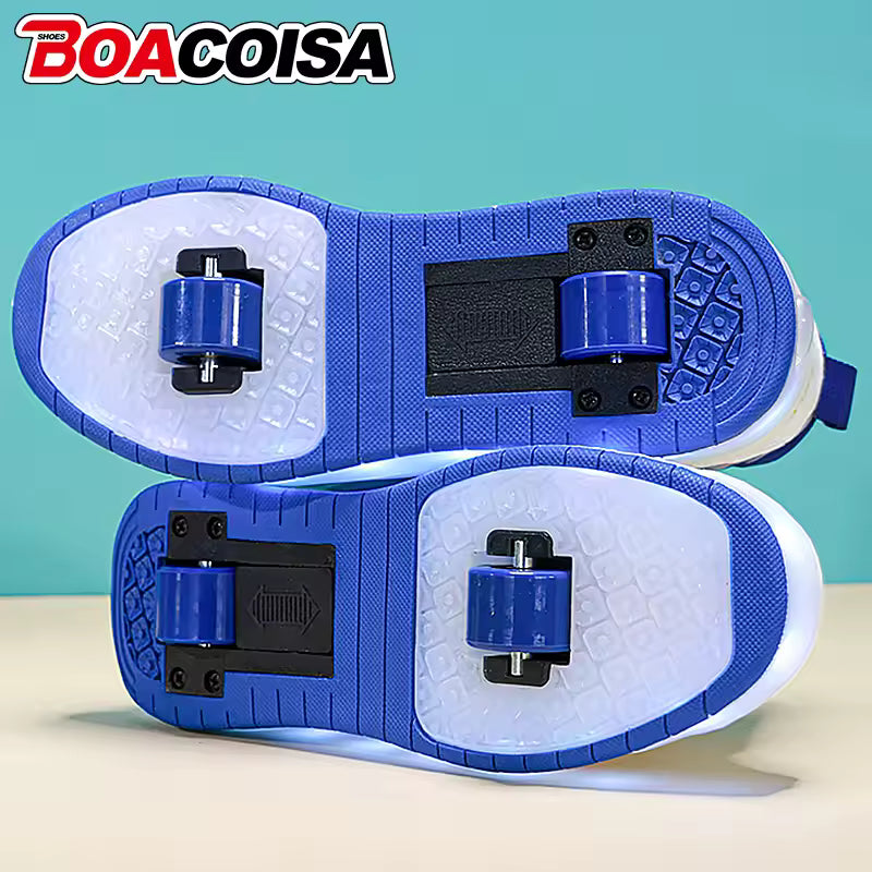 Luxury Skate™ TennisGlow Kids Skates — USB LED Light-Up Two-Wheel Roll